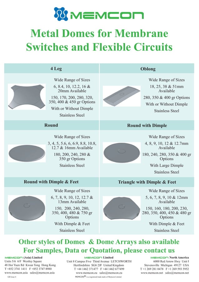 Memcon Tactile Metal Domes Range | PDF