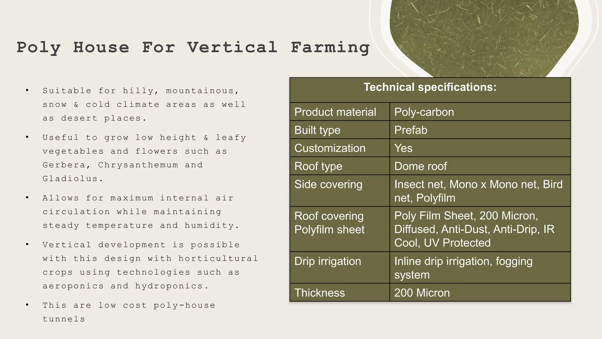 Dome shaped polyhouse agricultural greenhouse.pptx