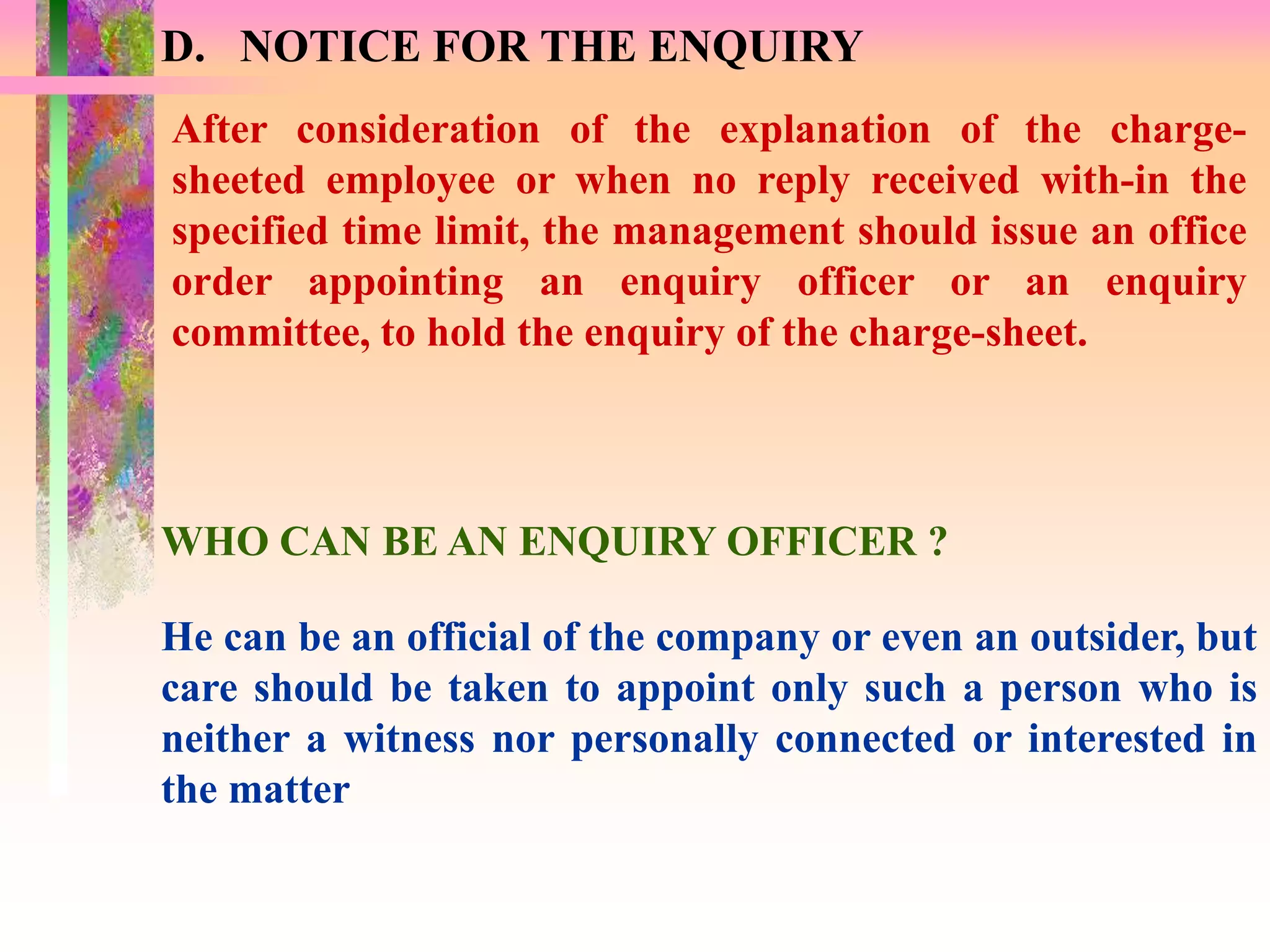 Domestic enquiry-procedure-ppt-industrial-relations | PPTX