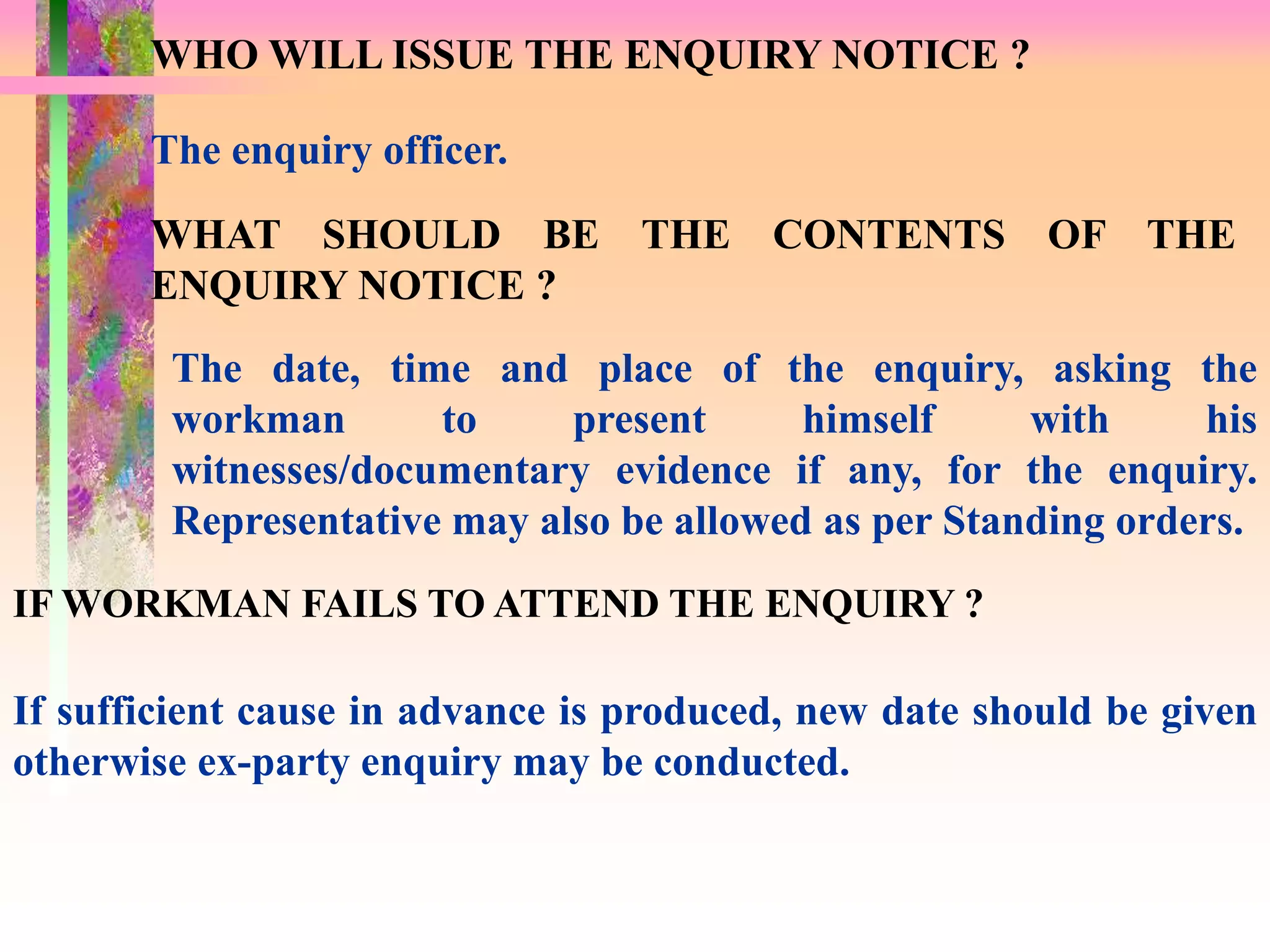 Domestic enquiry-procedure-ppt-industrial-relations | PPTX