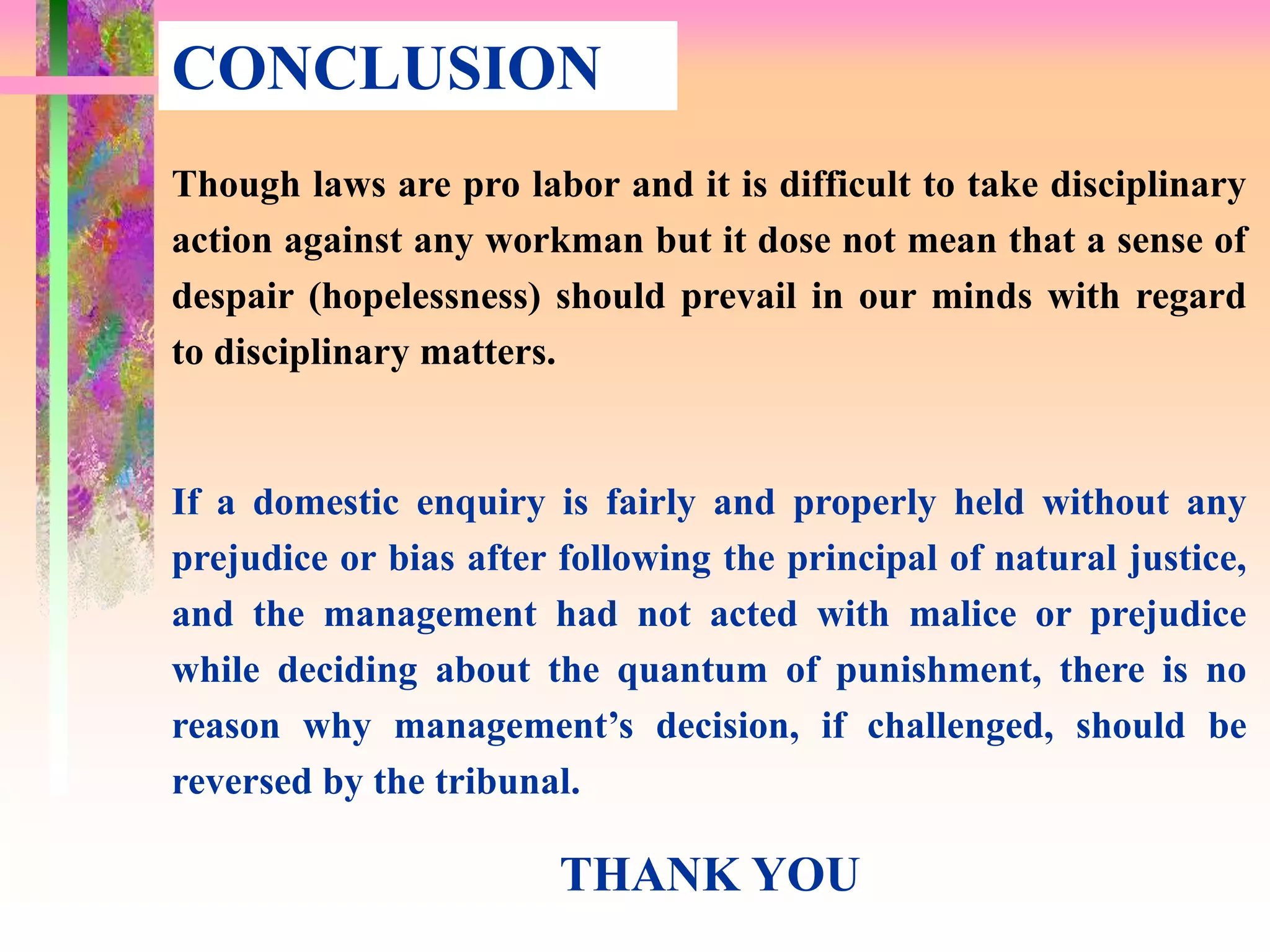 Domestic enquiry-procedure-ppt-industrial-relations | PPTX