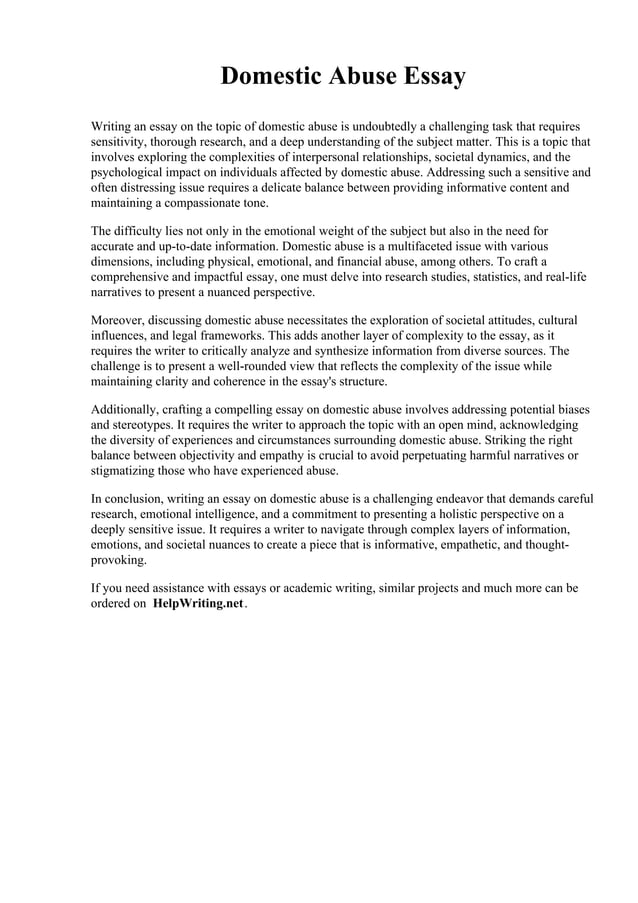 Domestic Abuse Essay. Kiamichi Technology Center | PDF
