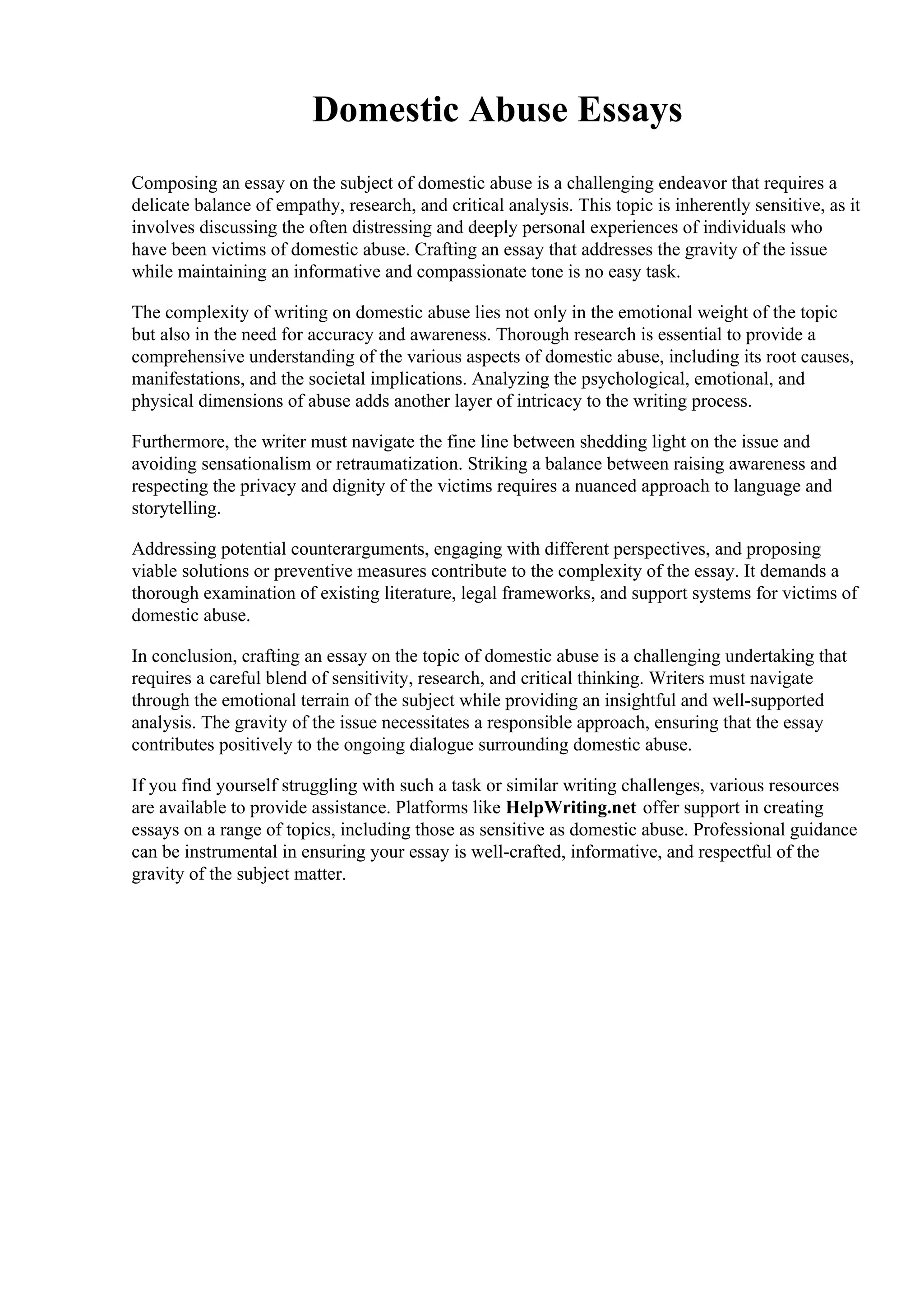 Domestic Abuse Essays | PDF