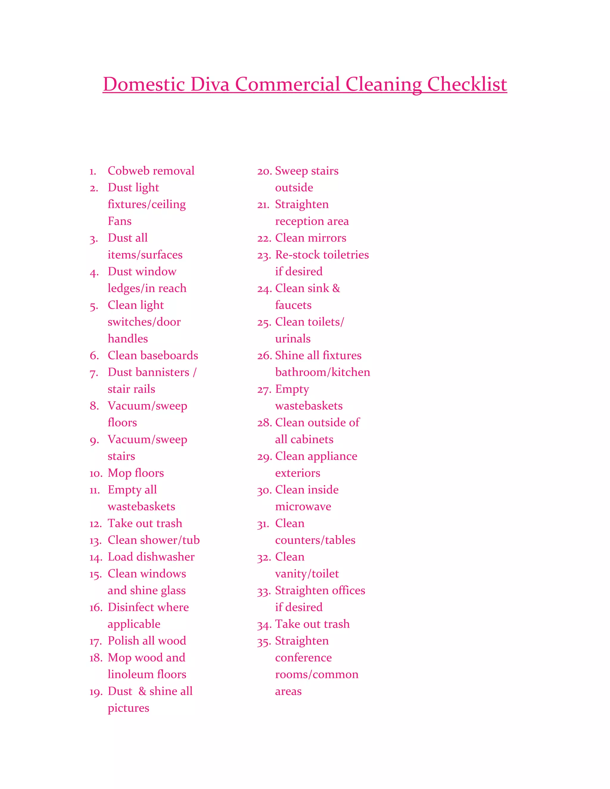 Domestic diva commercial cleaning checklist | DOCX