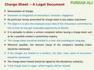 Misconduct & Disciplinary Action - Charge Sheet & Domestic Enquiry | PDF
