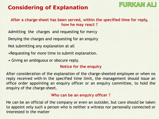 Misconduct & Disciplinary Action - Charge Sheet & Domestic Enquiry | PDF