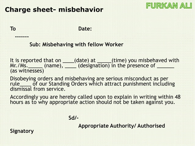 Misconduct & Disciplinary Action - Charge Sheet & Domestic Enquiry | PDF