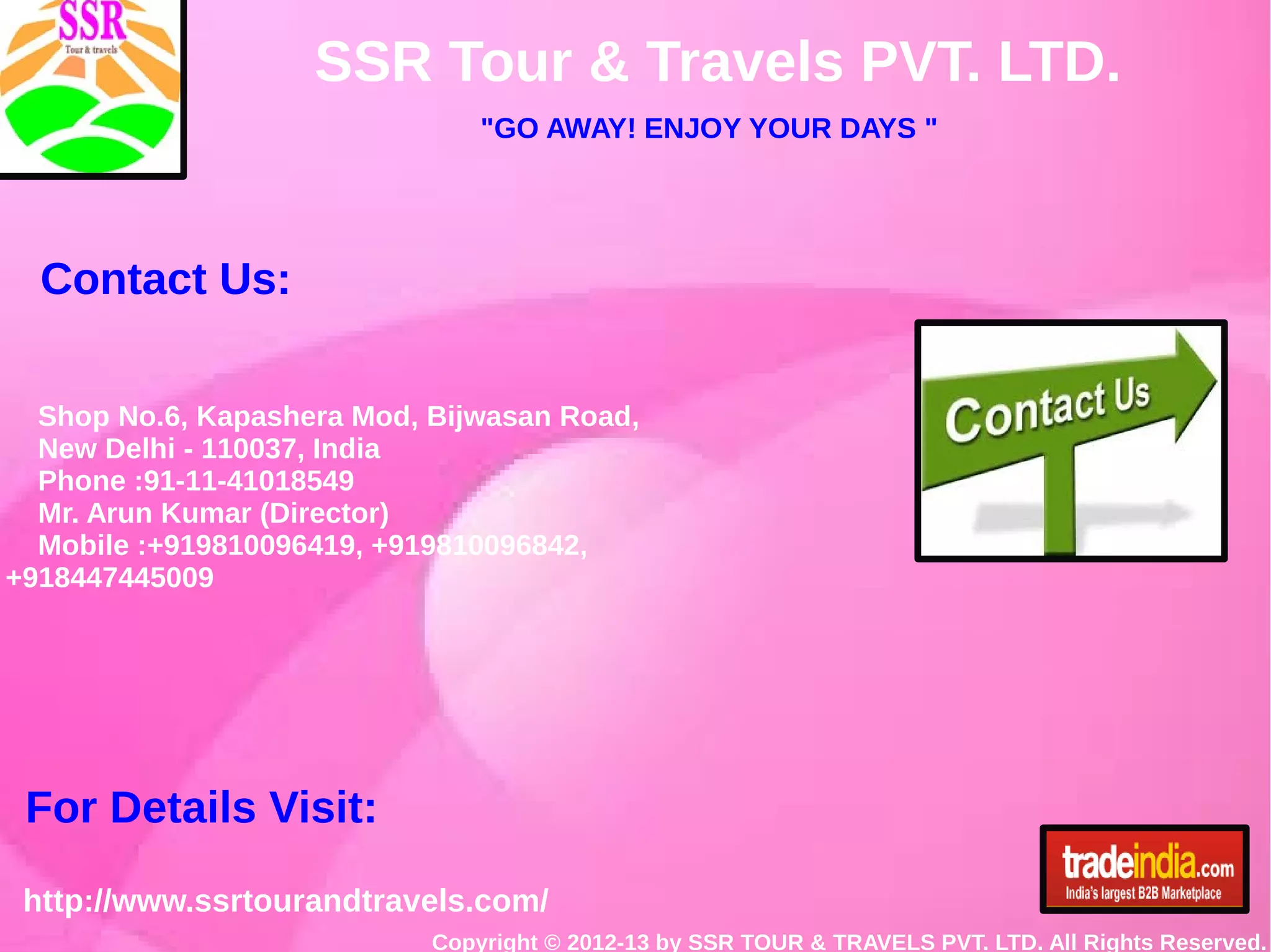 Domestic Tour Packages Service Provider, SSR TOUR & TRAVELS PVT.LTD ...