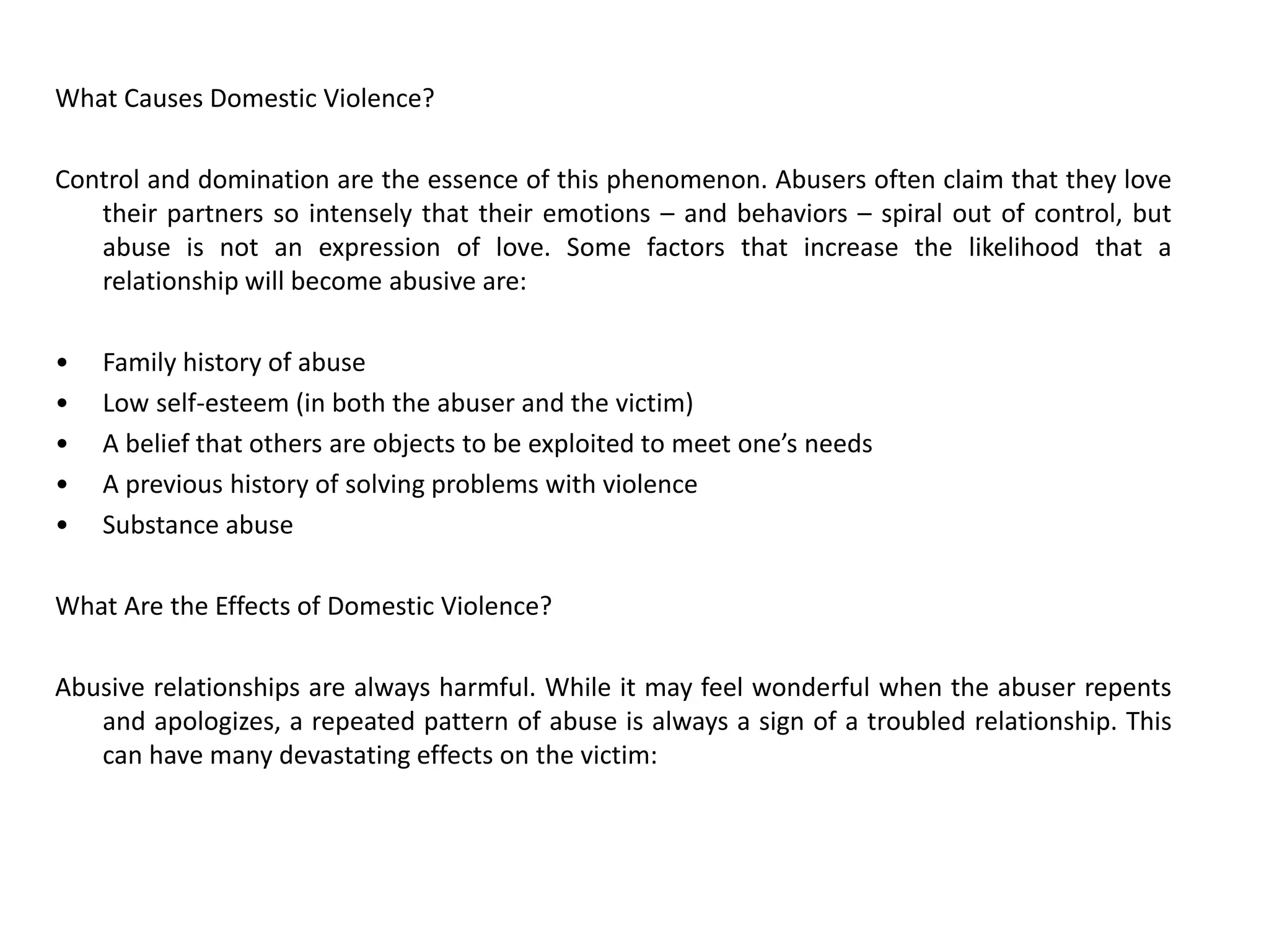 Domestic Violence: Causes and Effects | PPTX