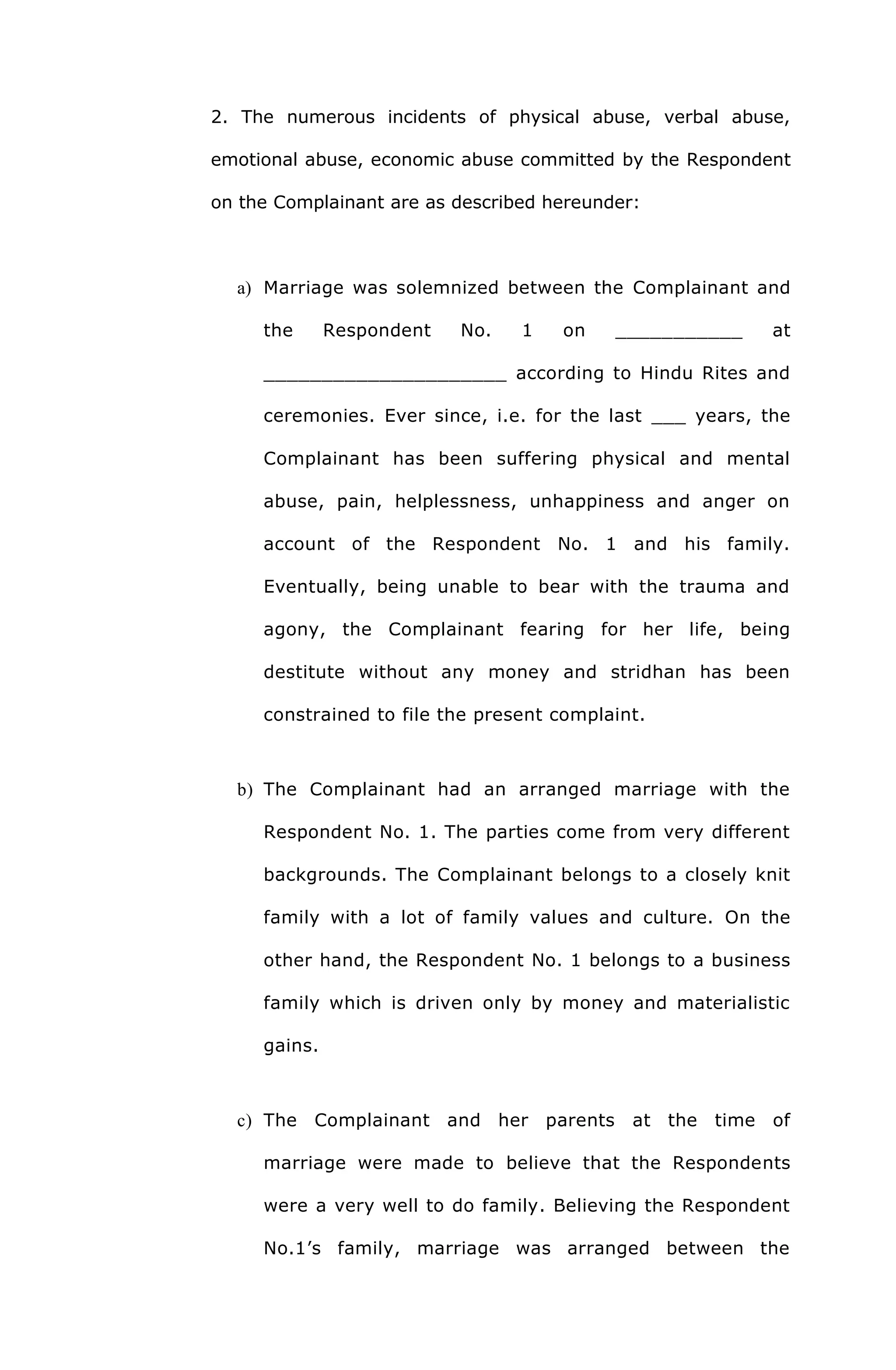 Domestic violence complaint format under section 12 | PDF