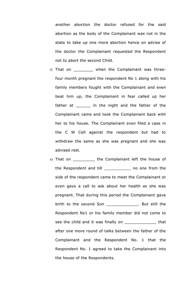 Domestic violence complaint format under section 12 | PDF | Debated ...