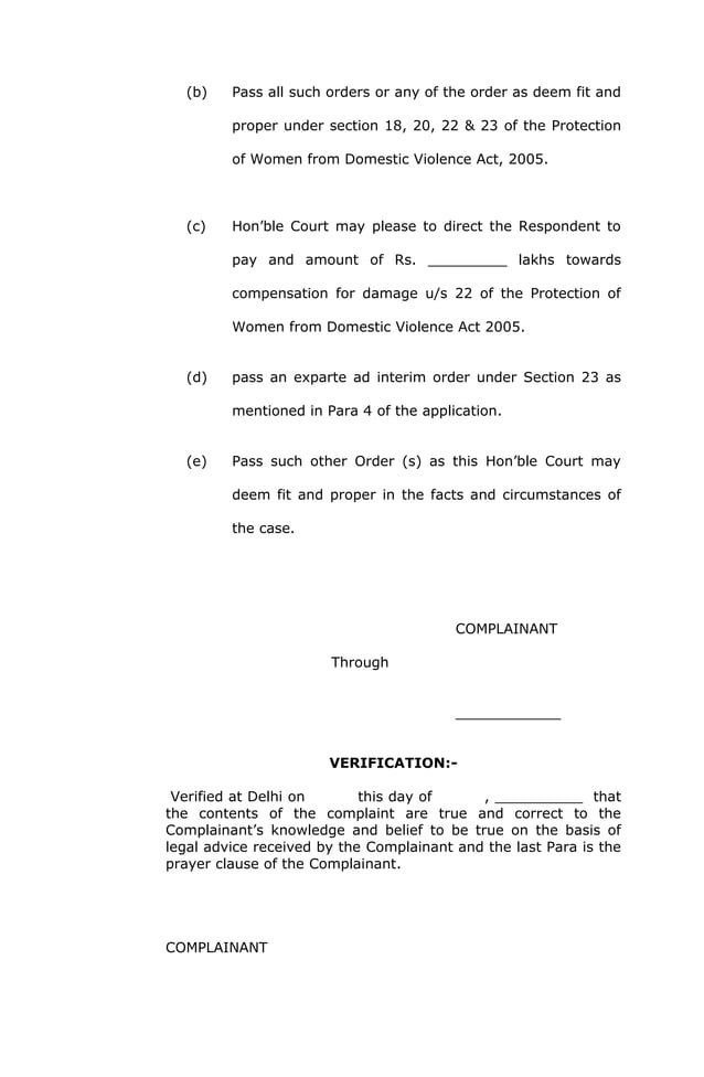 Domestic violence complaint format under section 12 | PDF | Debated ...