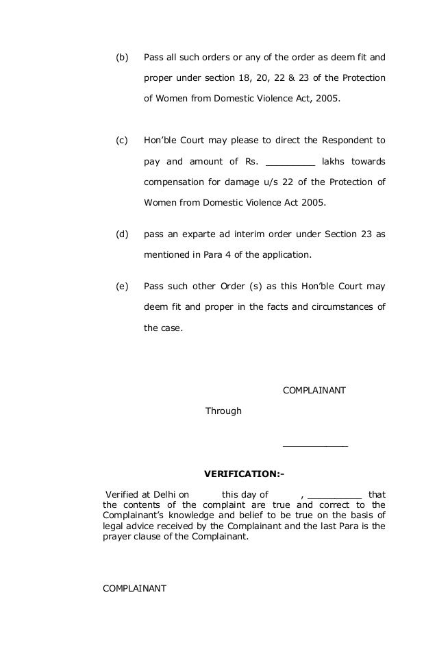 Domestic violence complaint format under section 12