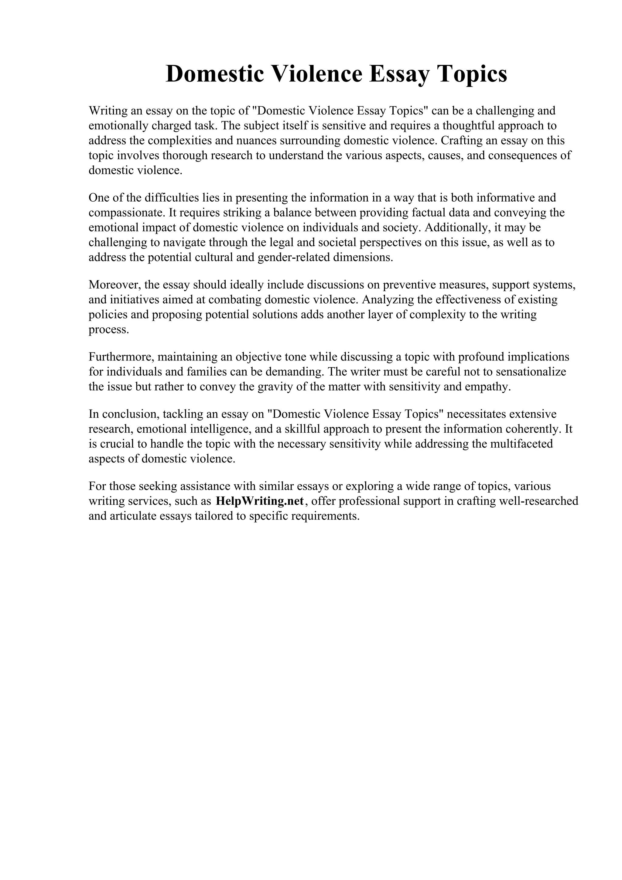 Domestic Violence Essay Topics | PDF