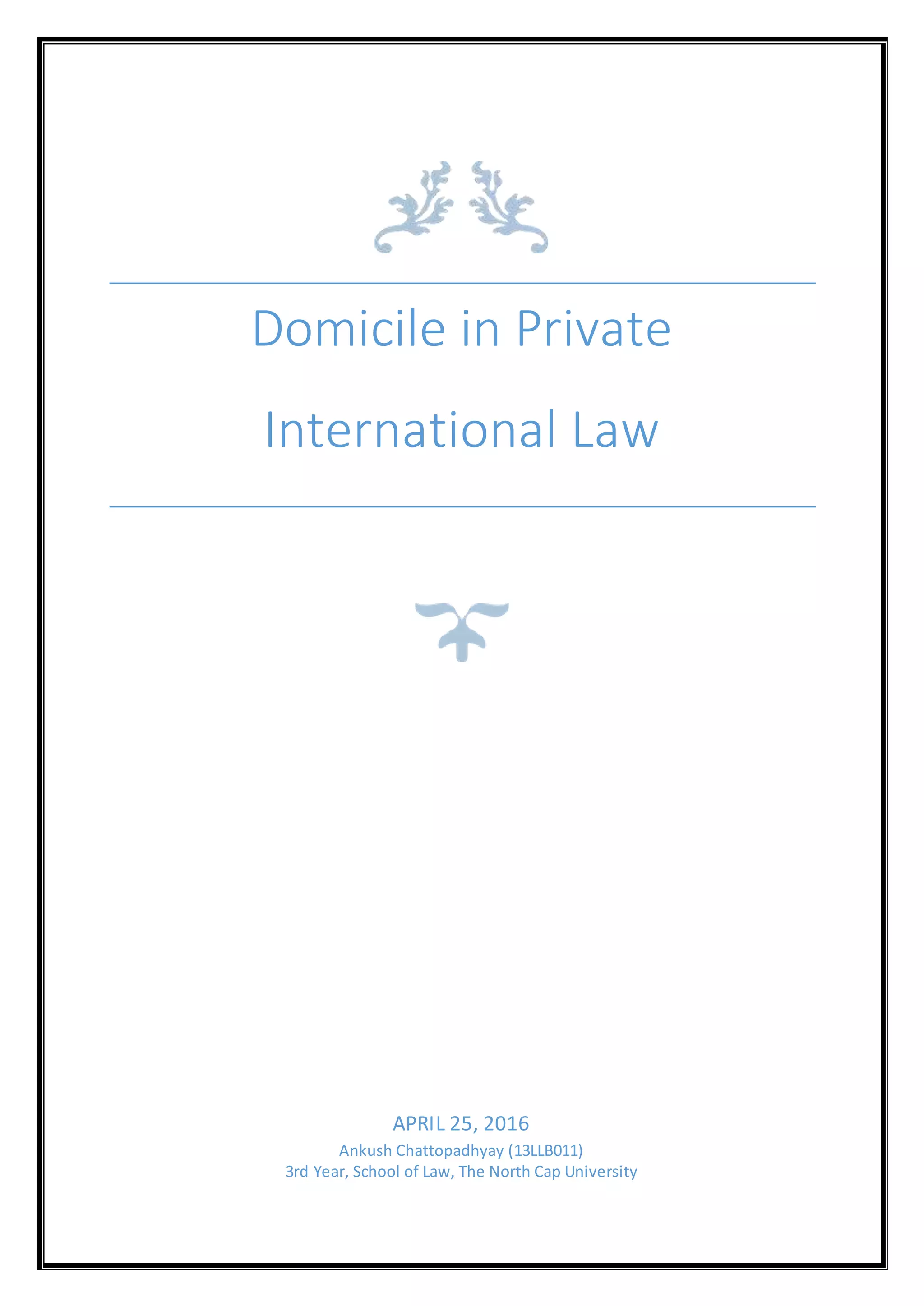 Domicile In Private International Law Docx