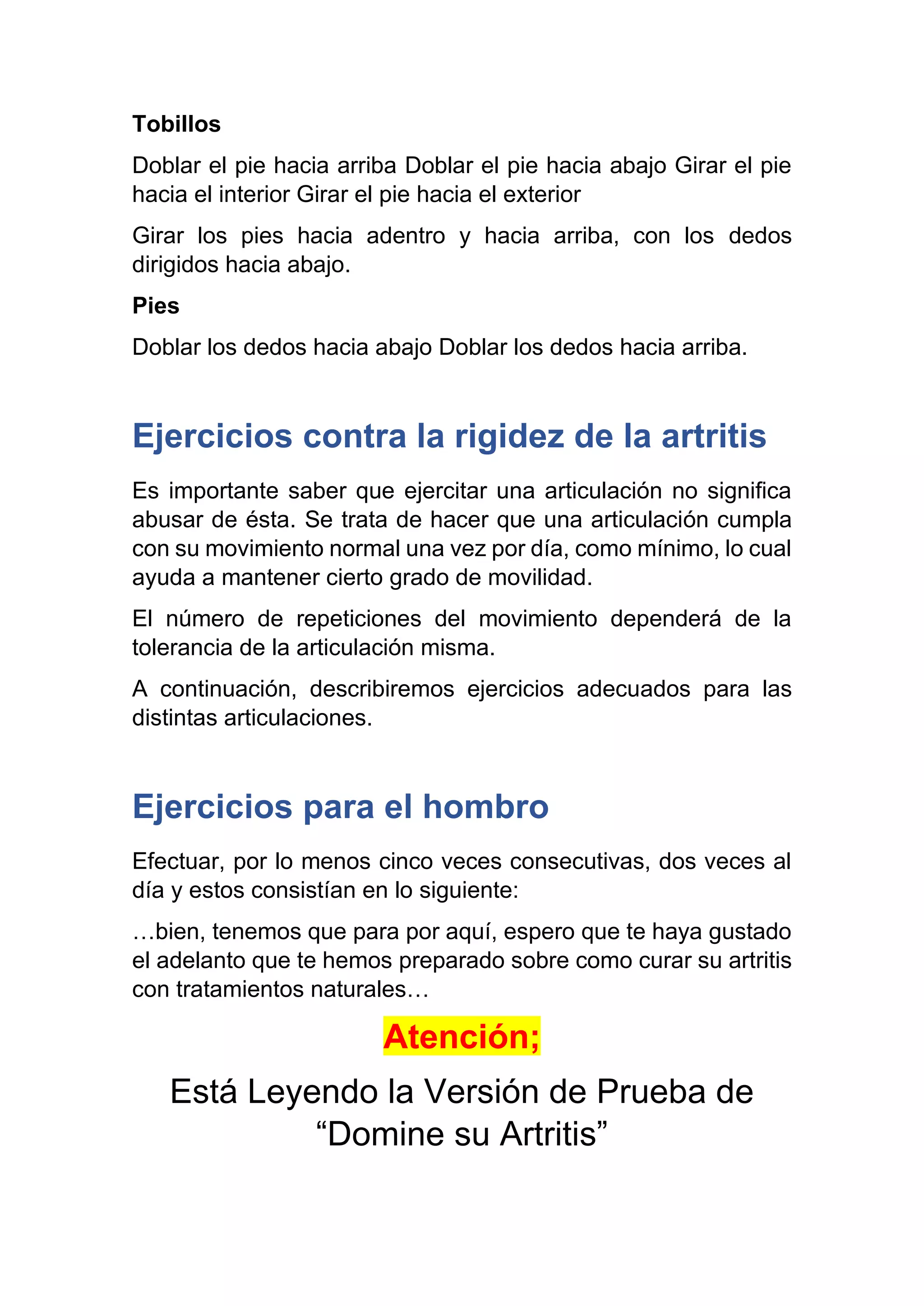 Domina el dolor de la artritis con tratamientos naturales - reporte | PDF