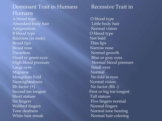 Dominant and recessive traits in humans | PPTX | Eye and Vision ...