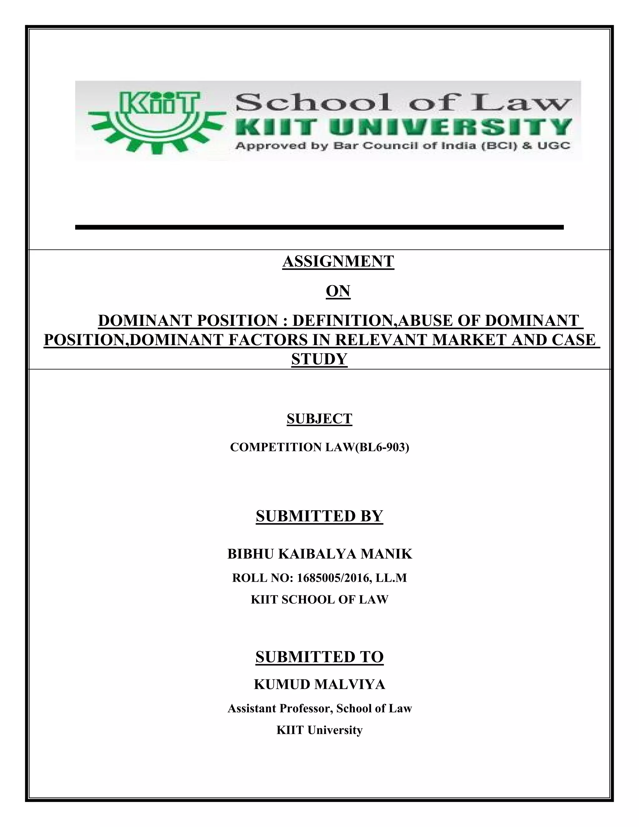 Dominant Position :Competition Law(Competition Act,2002) | PDF