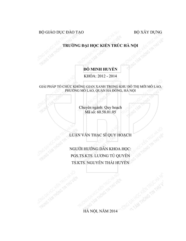 Luận văn: Tổ chức không gian xanh trong khu đô thị mới Mỗ Lao | PDF