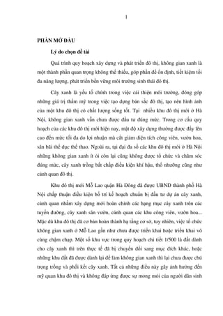 Luận văn: Tổ chức không gian xanh trong khu đô thị mới Mỗ Lao | PDF