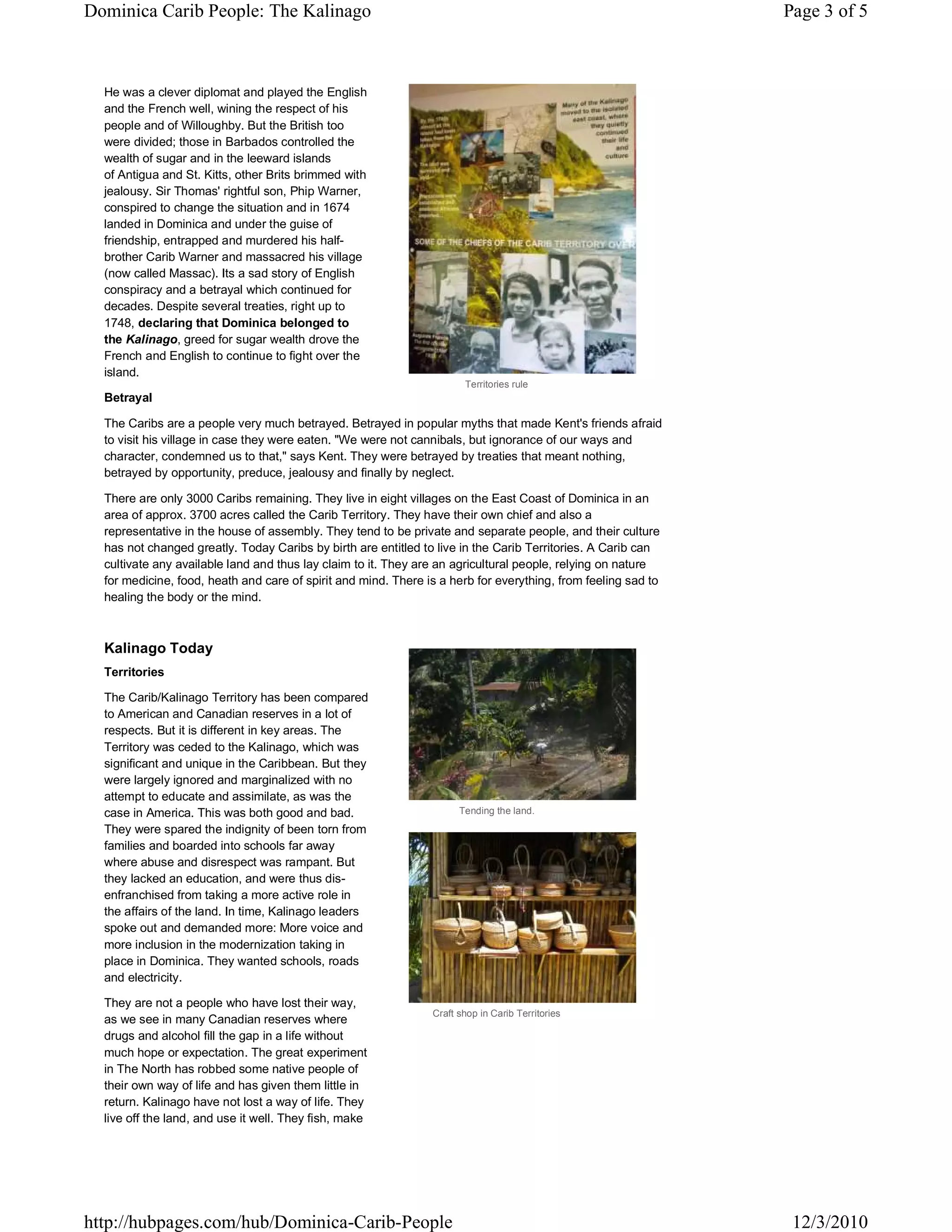 Cultural Tourism: Dominica Carib People: The Kalinago | PDF