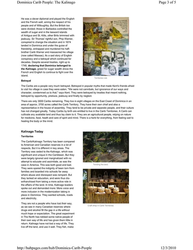 Cultural Tourism: Dominica Carib People: The Kalinago | PDF | South ...