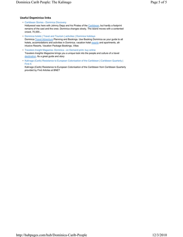 Cultural Tourism: Dominica Carib People: The Kalinago | PDF | South ...