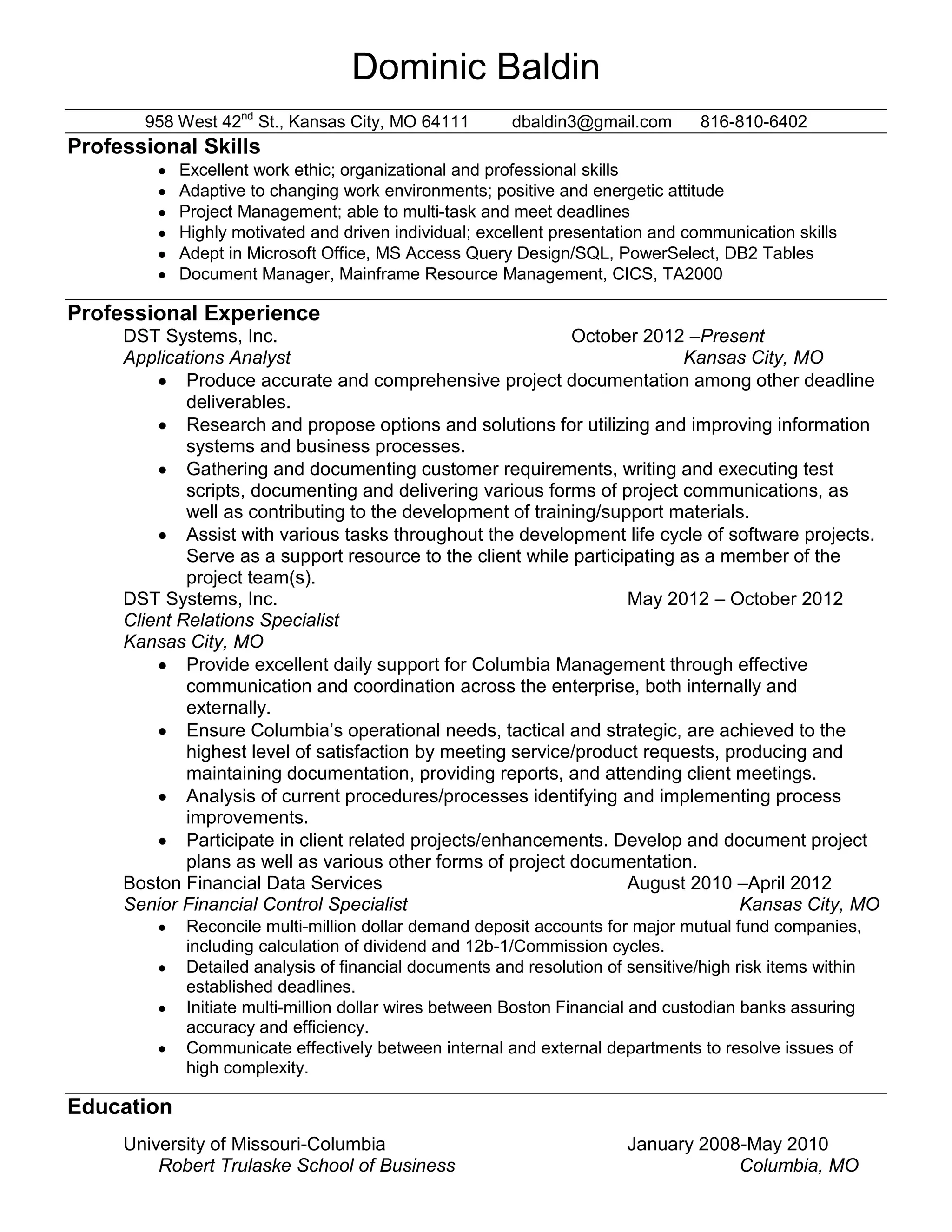 Dominic Resume 2013 | PDF