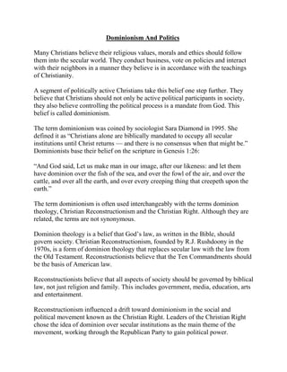 Dominionism and politics | PDF