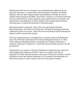 Dominionism and politics | PDF