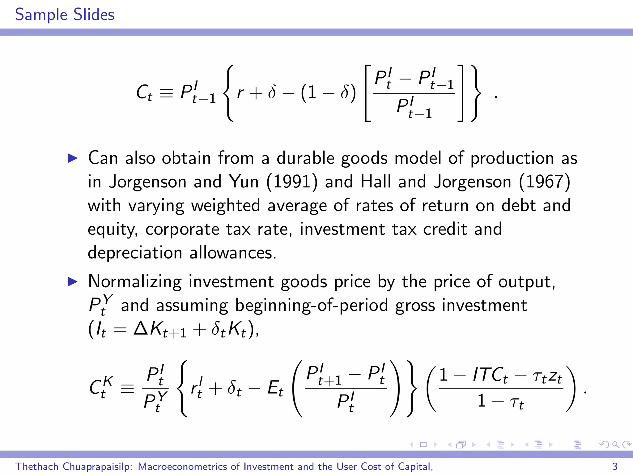 Macroeconometrics of Investment and the User Cost of Capital ...