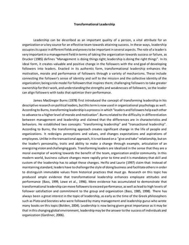 Transformational Leadership | PDF