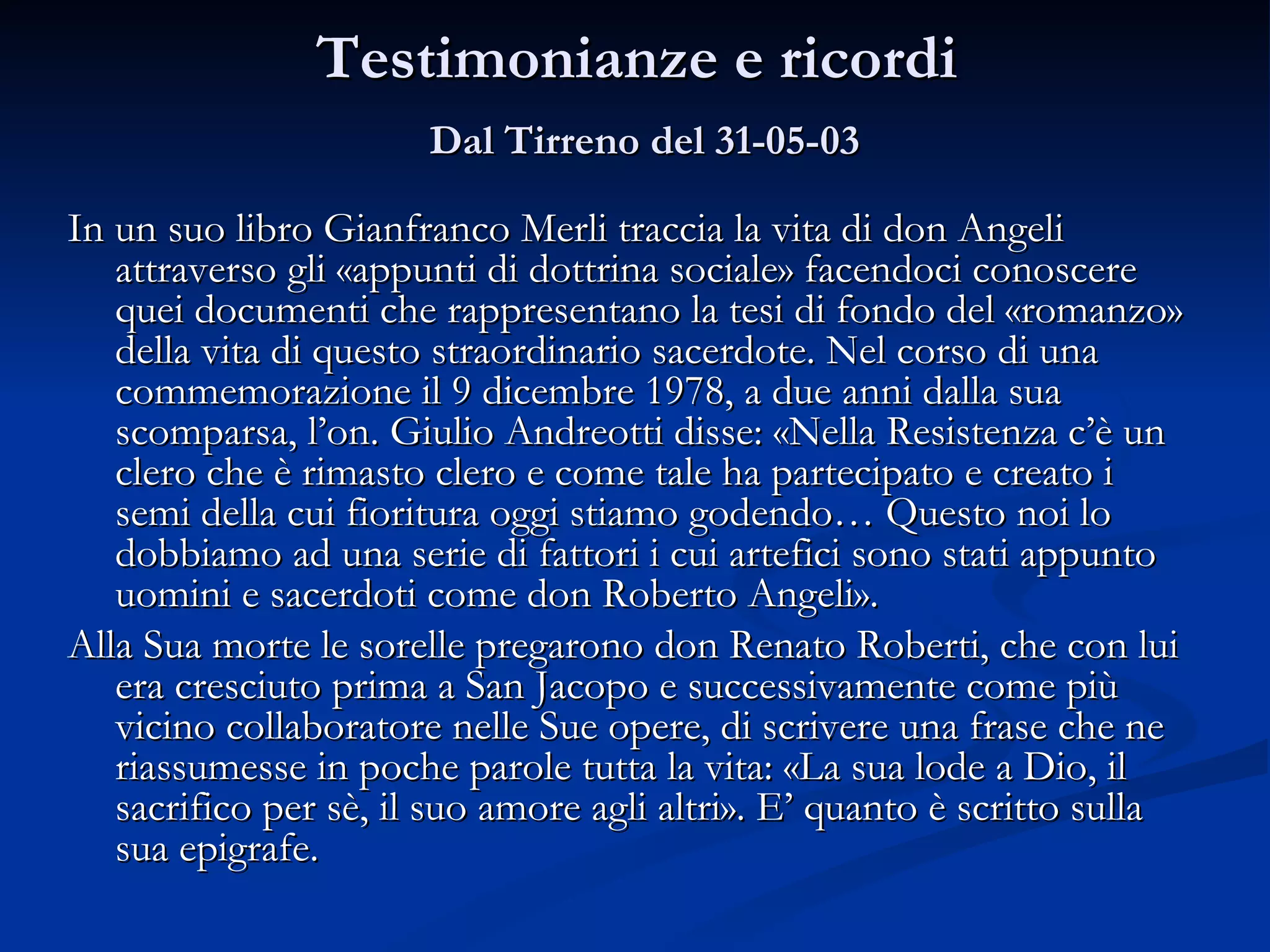 Don Roberto Angeli - La vita | PPS