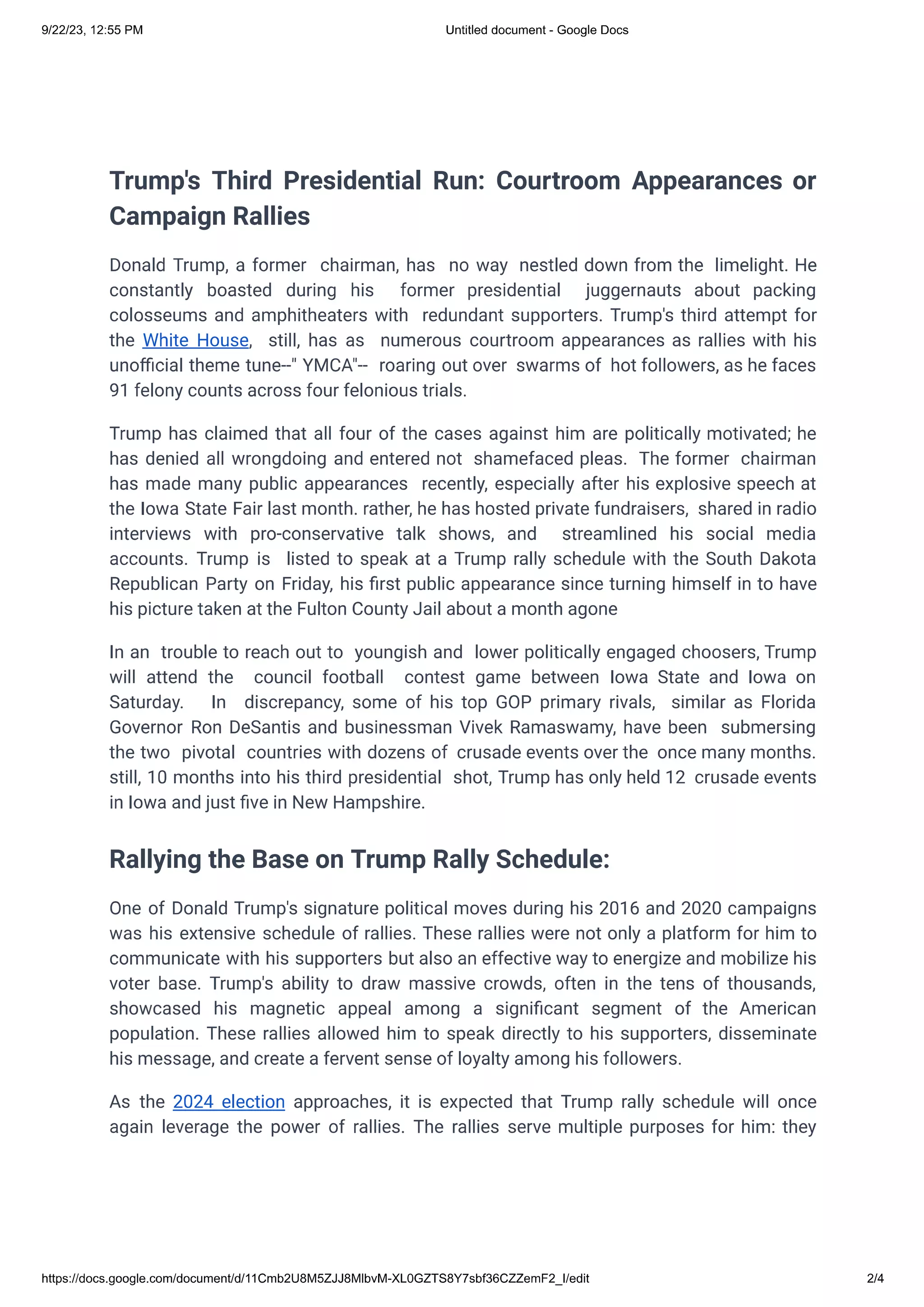 Donald Trump's 2024 Campaign-Fewer Trump Rally Schedule or More Court ...