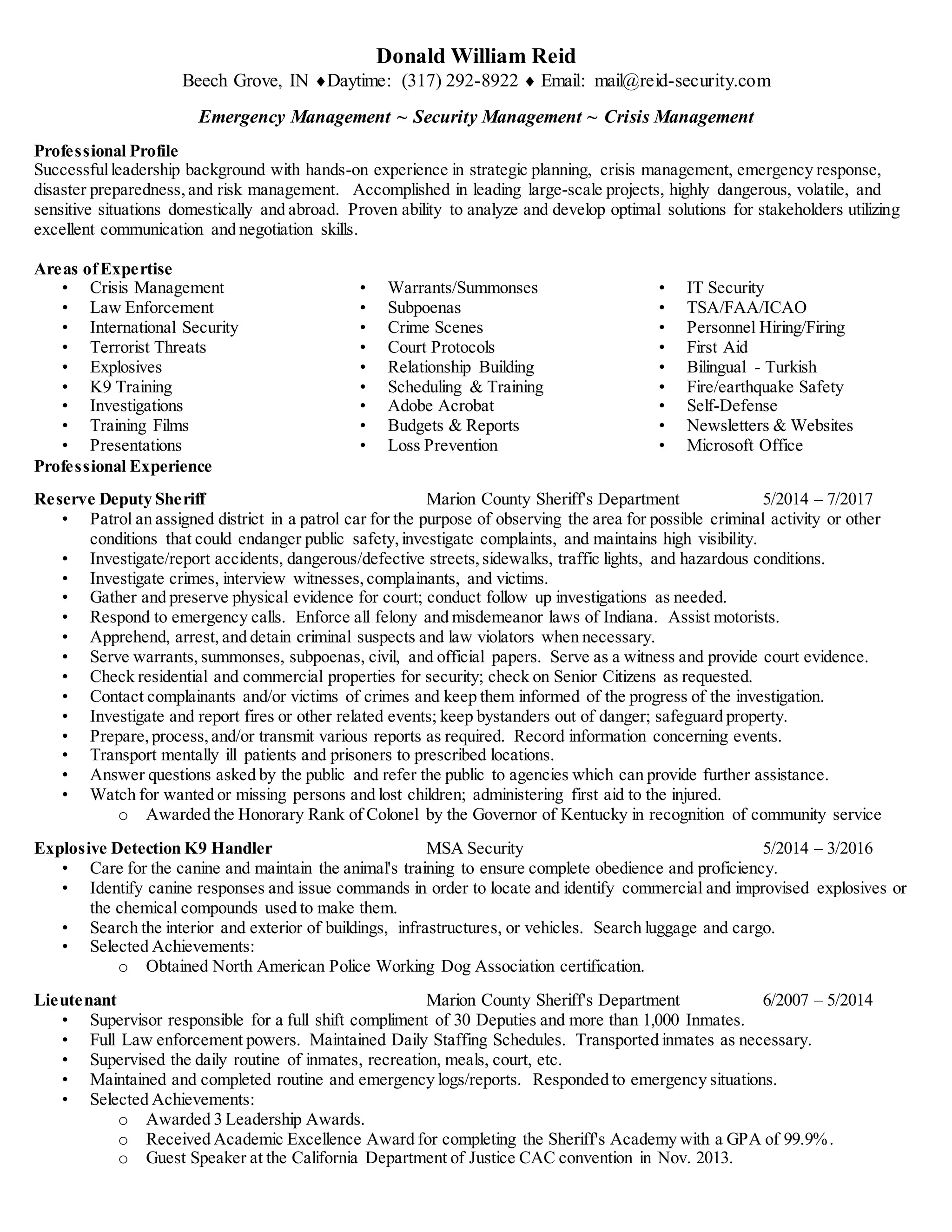 Donald william reid resume 7 17 | DOCX | Air Travel | Travel Type