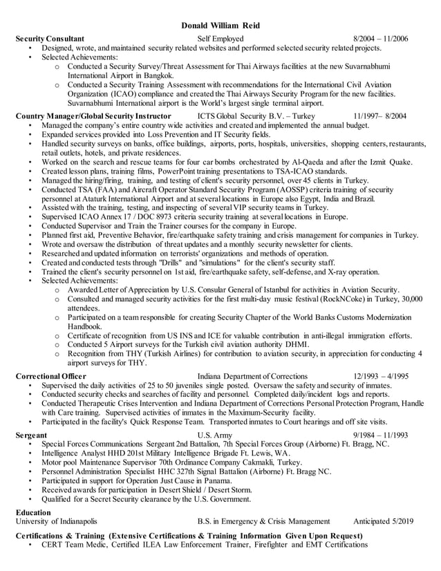 Donald william reid resume 7 17 | DOCX | Air Travel | Travel Type
