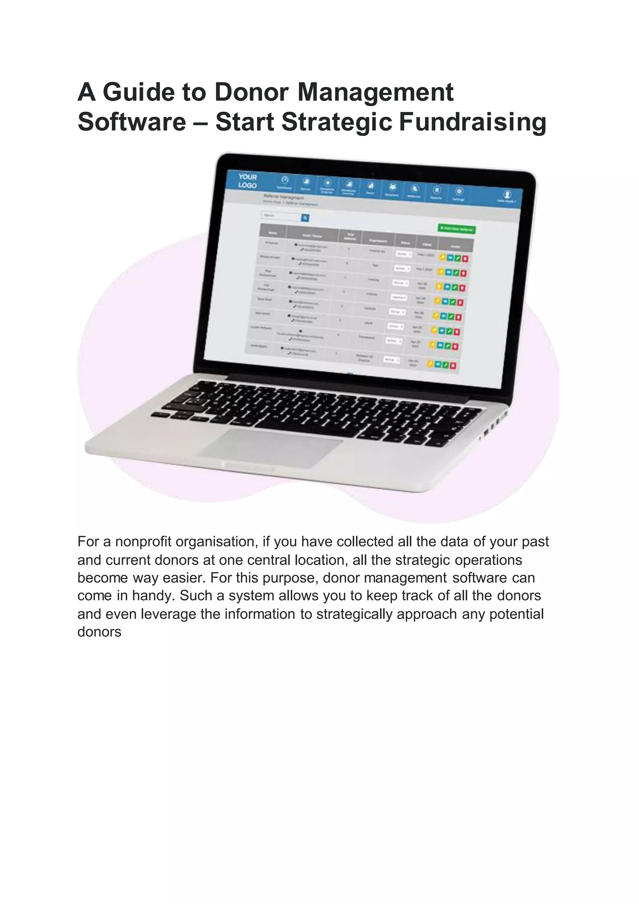 A Guide to Donor Management Software – Start Strategic Fundraising | DOCX