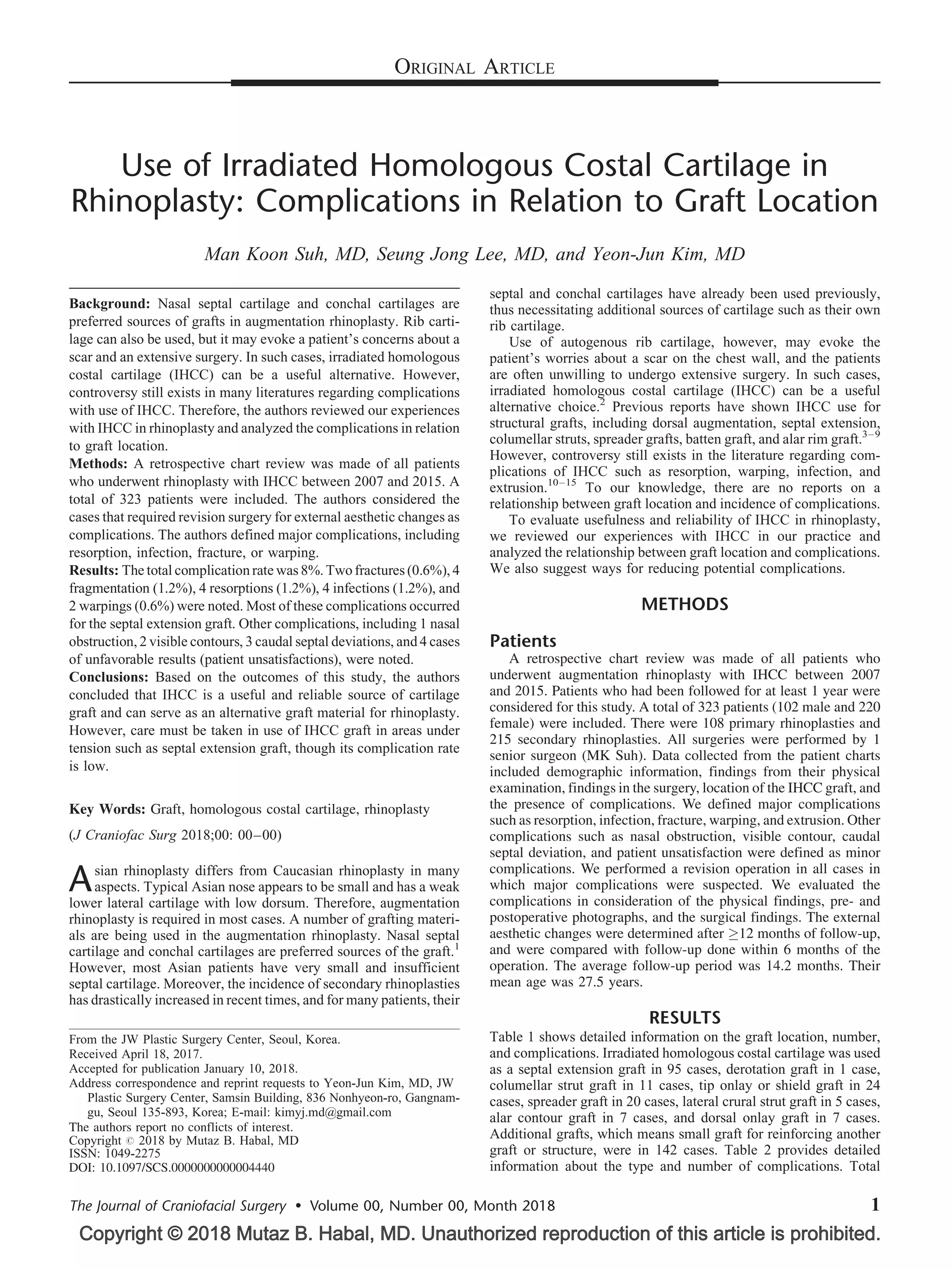 Donated rib cartilage in rhinoplasty | PDF