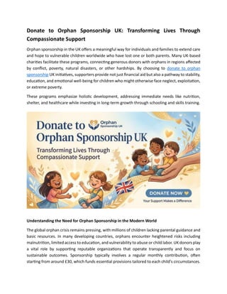 Donate to Orphan Sponsorship UK: Transforming Lives with Compassionate ...