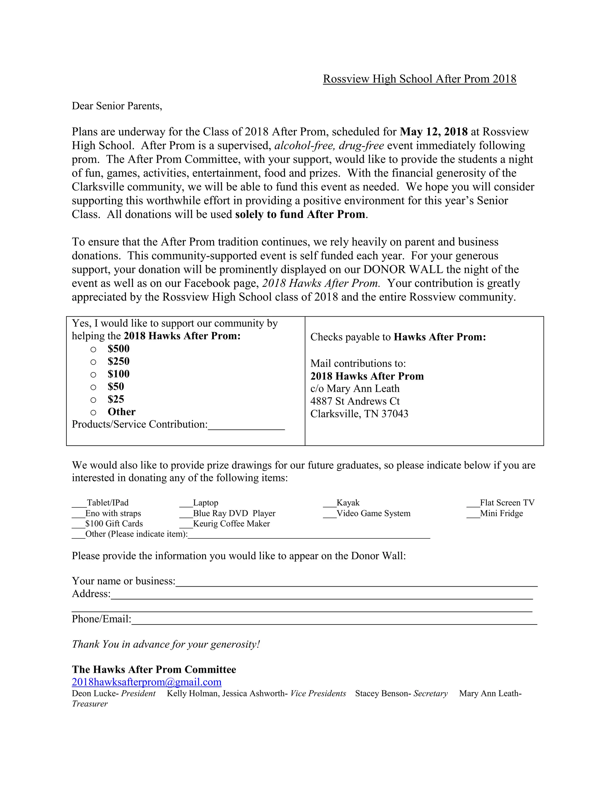 2018 Hawks After Prom Donations letter | PDF