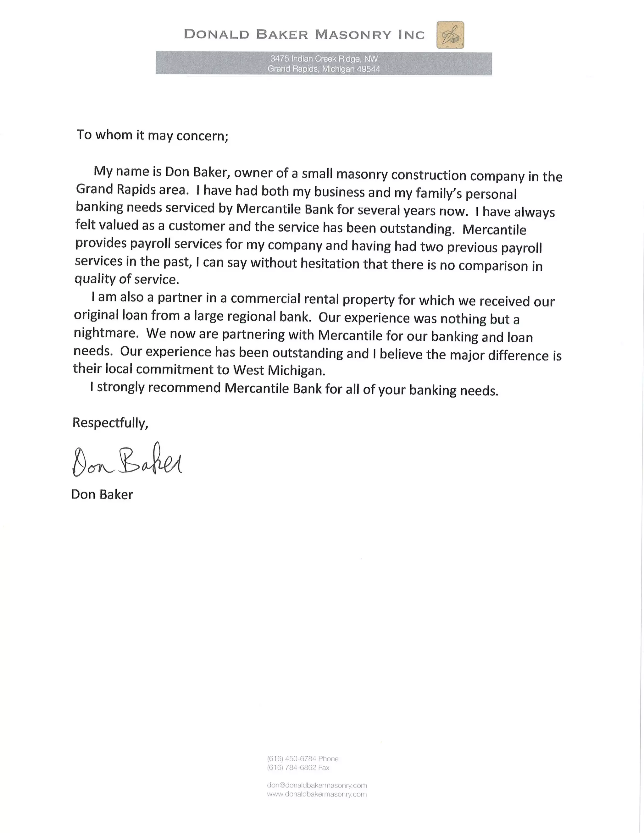 Don Baker Masonry Letter of Recommendation | PDF