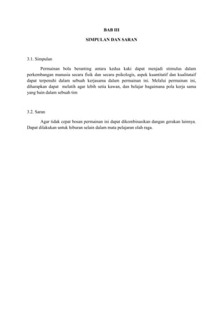 MAKALAH PENDIDIKAN JASMANI DAN KESEHATAN TENTANG PERMAINAN BOLA ...