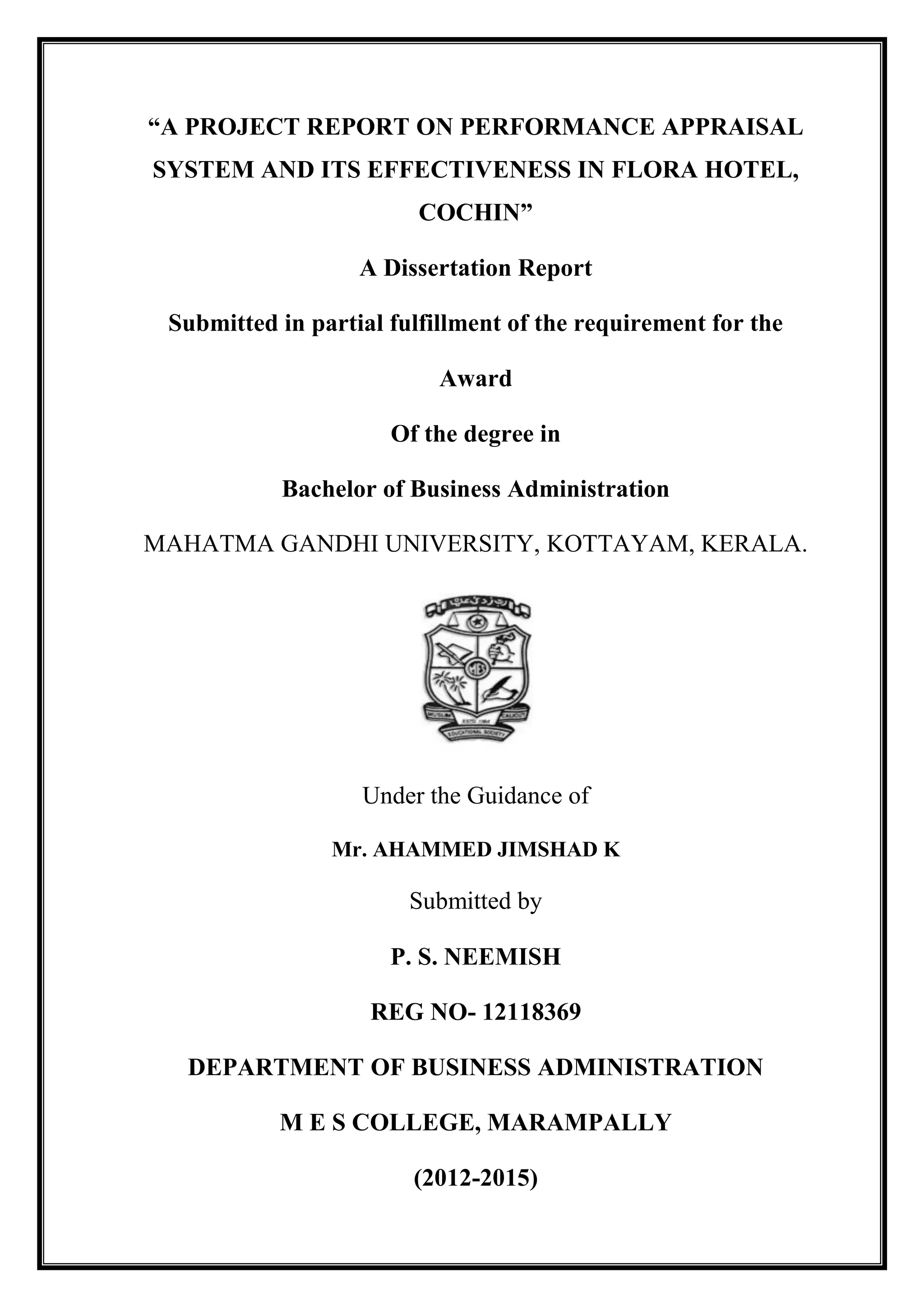 Project Report on Performance Appraisal System and Effectiveness in ...