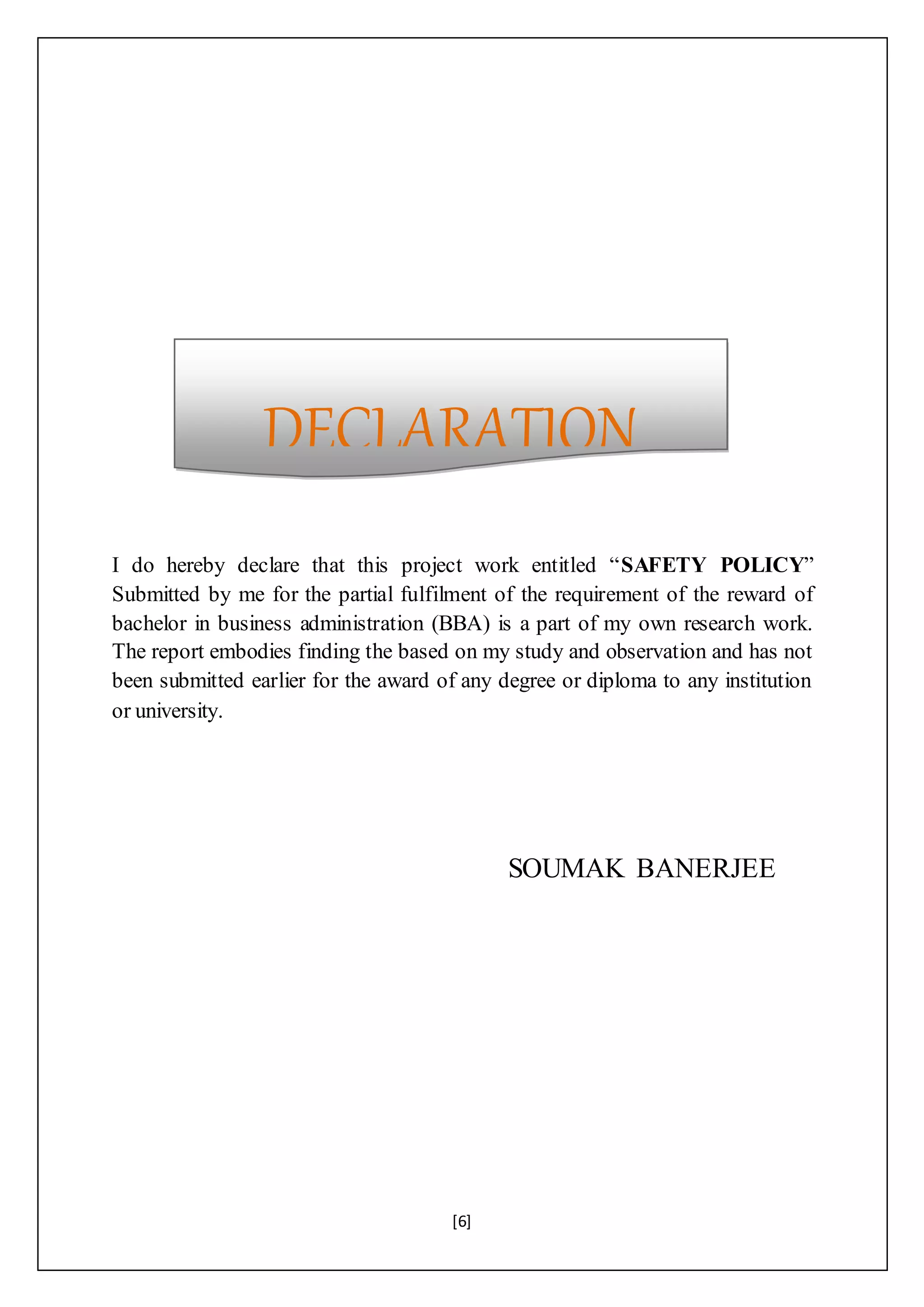 SAFETY POLICY JUSCO | DOCX | Civil Engineering Industry | Industries