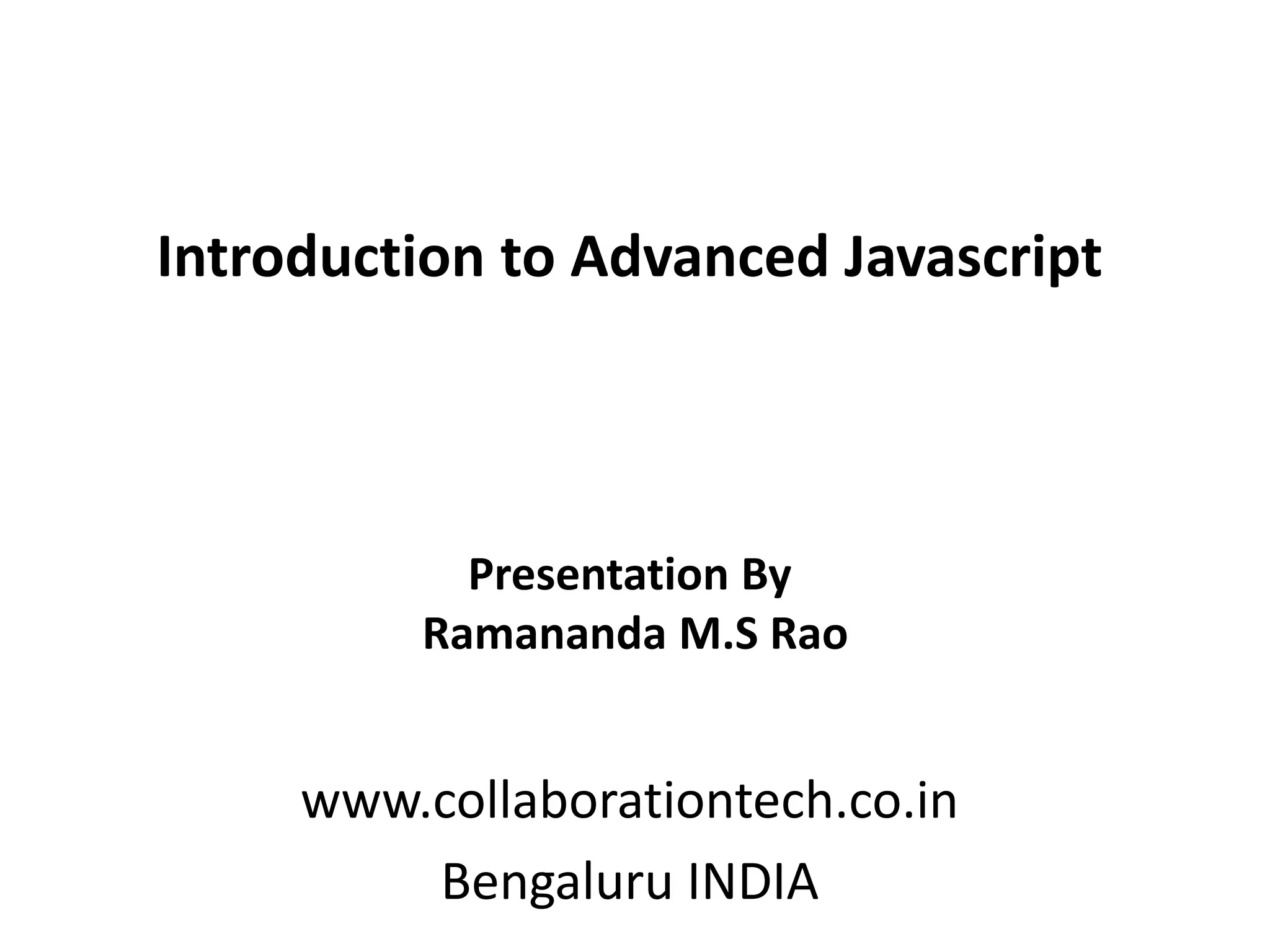 Introduction To Advanced Javascript Ppt
