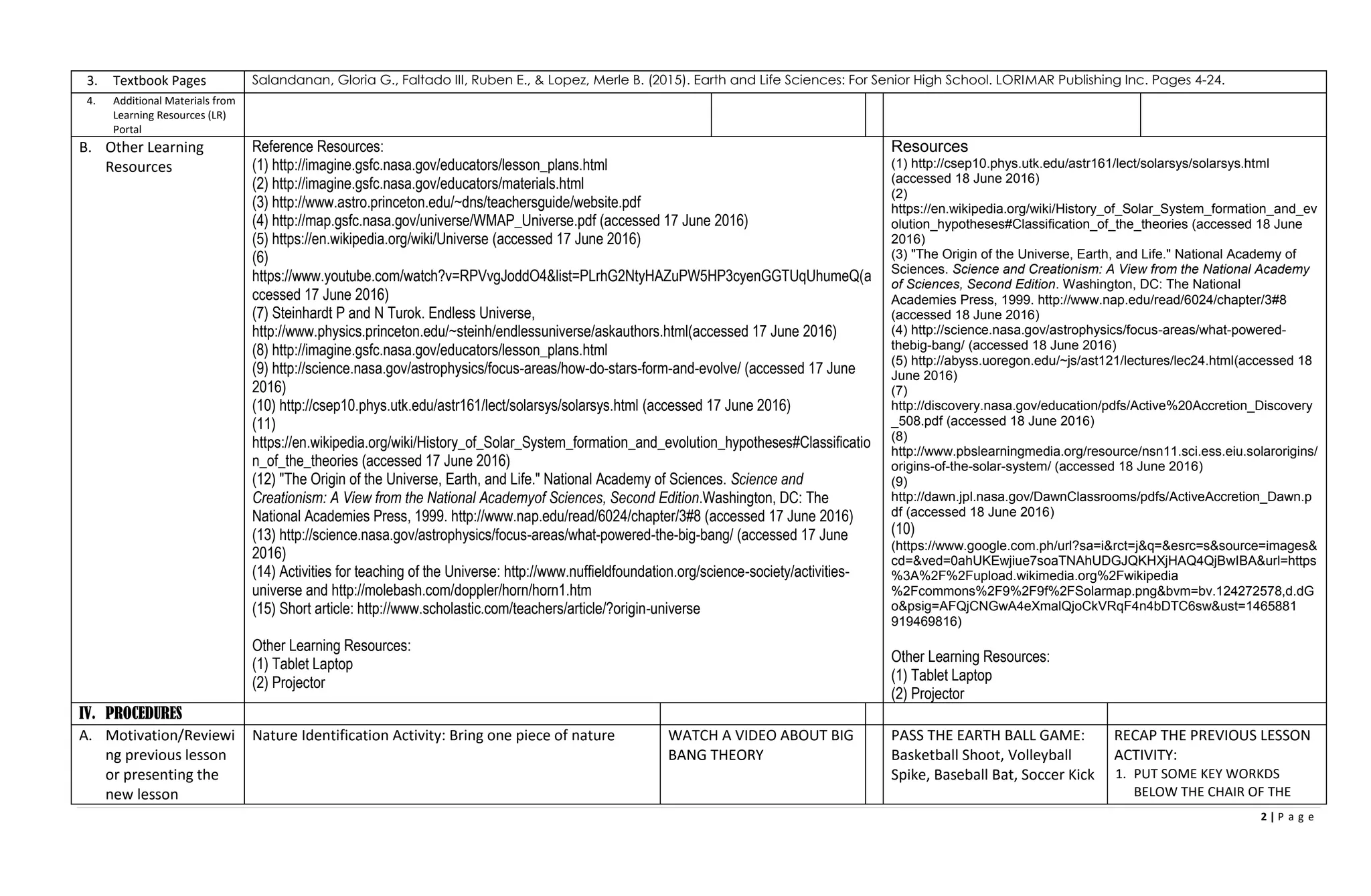 Don Earth & Life Science Daily Lesson Log (DLL) | PDF