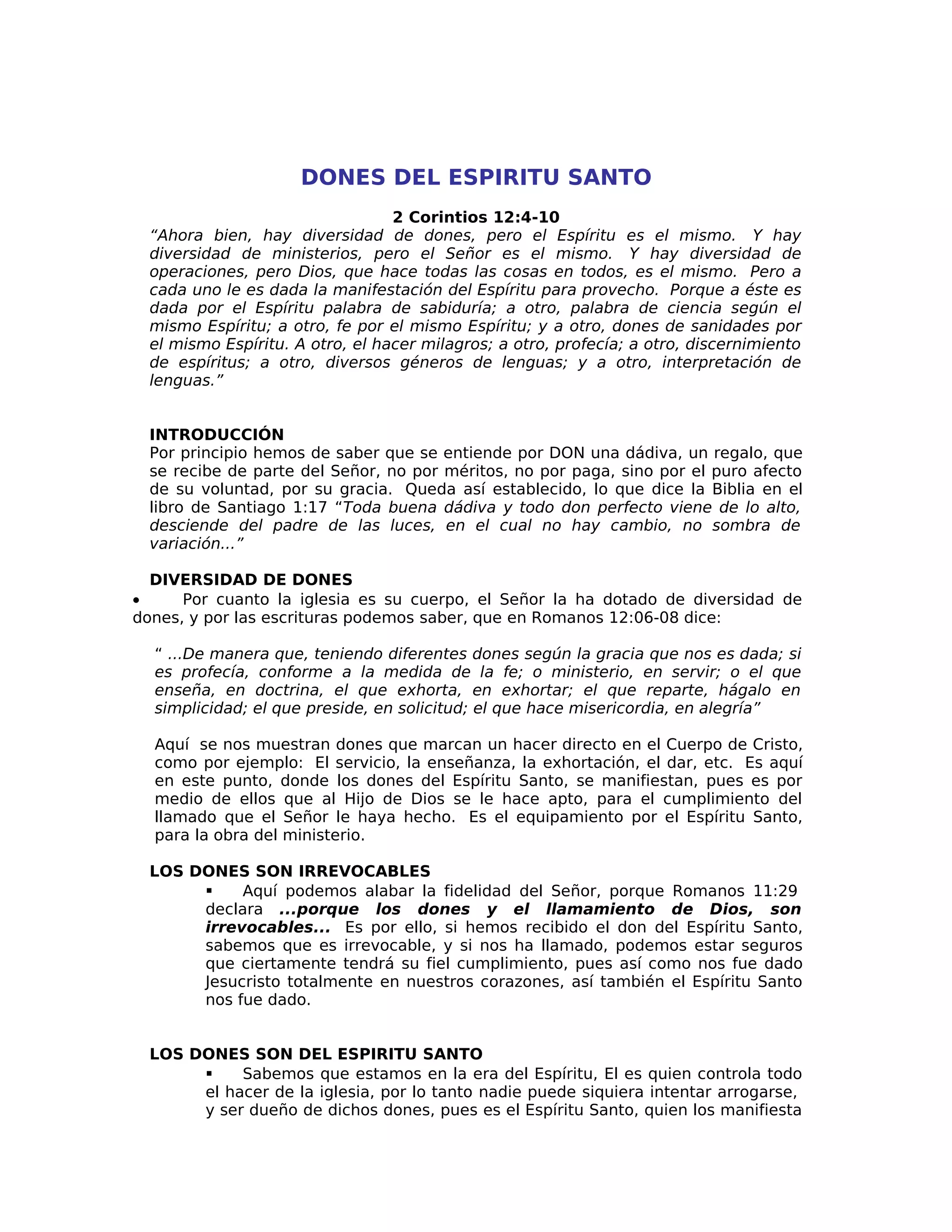 Dones frutos-y-ministerios-del-espiritu-santo---nestor-florez-alvarez | PDF