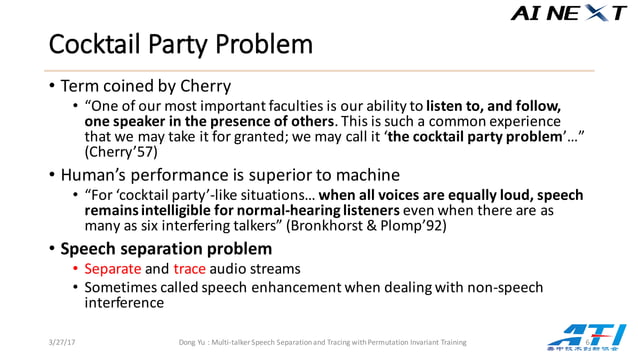 Multi Talker Speech Separation And Tracing At Ai Next Conference Ppt
