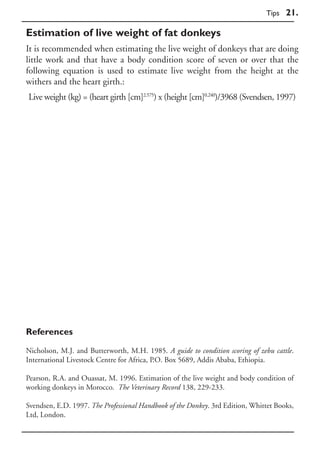 A Guide to Live Weight Estimation and Body Condition Scoring of Donkeys ...