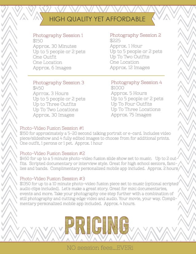 Donna Lee Photography Pricing Menu | PDF